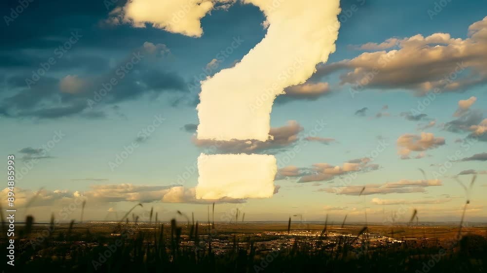 From the ground up to reveal a massive question mark formed by clouds ...