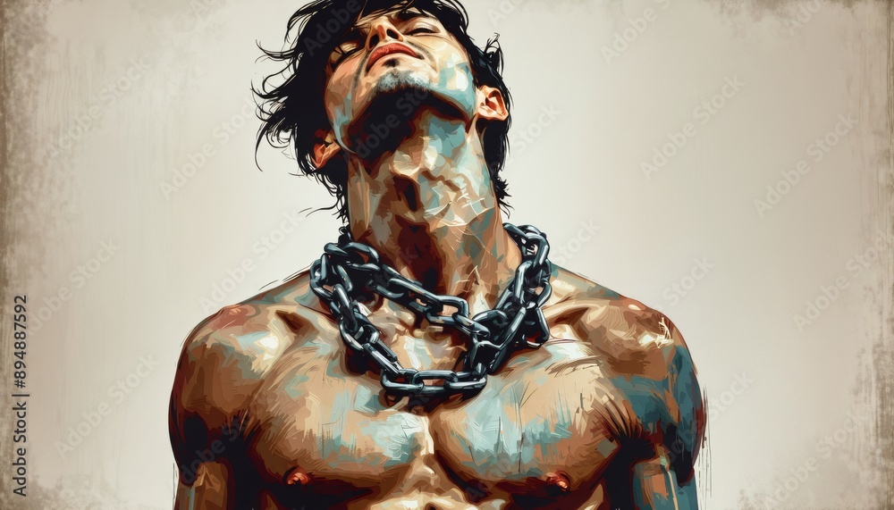 vector art showing a figure with a heavy chain binding their chest ...