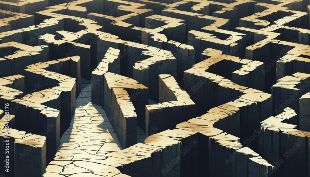 intricate maze with a tangled road, solitary person at the entrance ...