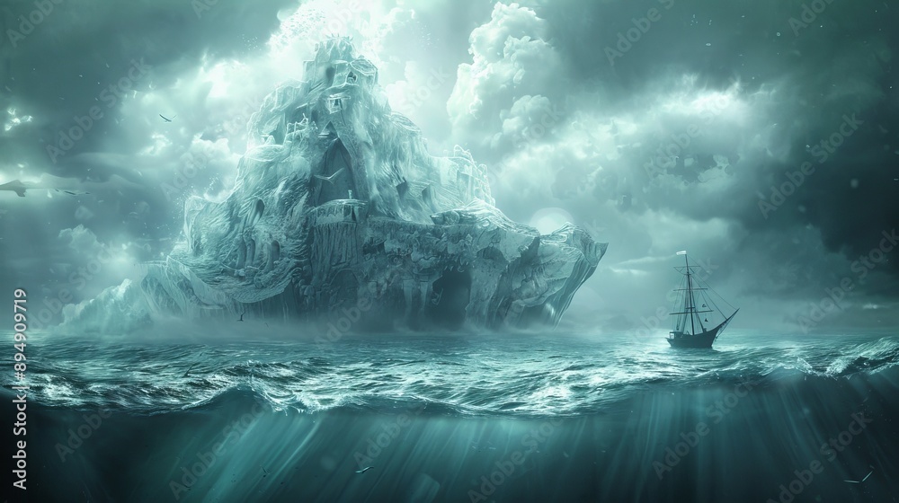 An illustration about hope in the face of adversity. A ship on a rough ...