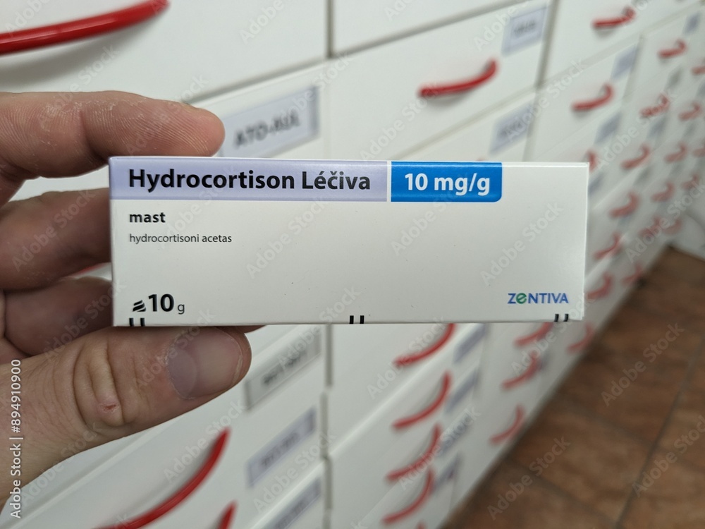 Prague, Czech Republic - July 9 2024: HYDROCORTISON LECIVA tablets with ...