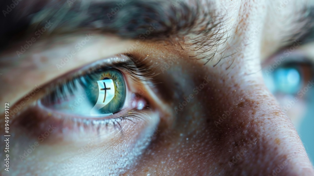 Faith Reflected in the Eye - Closeup photography of a Christian cross ...