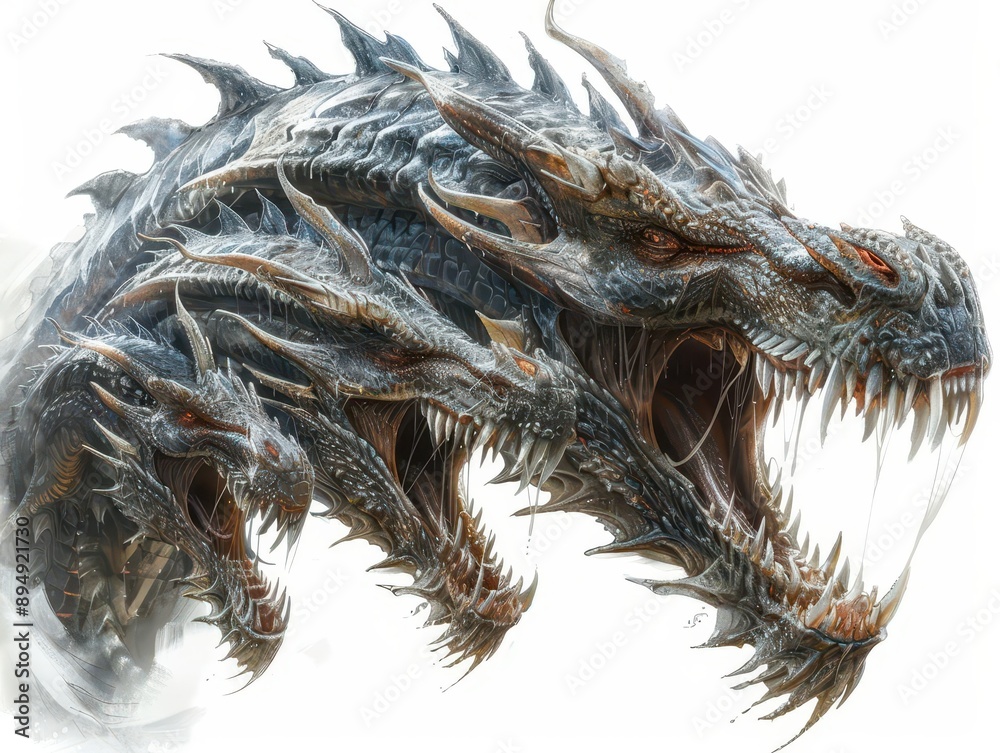 Ferocious multi-headed dragon with sharp teeth and menacing eyes ...