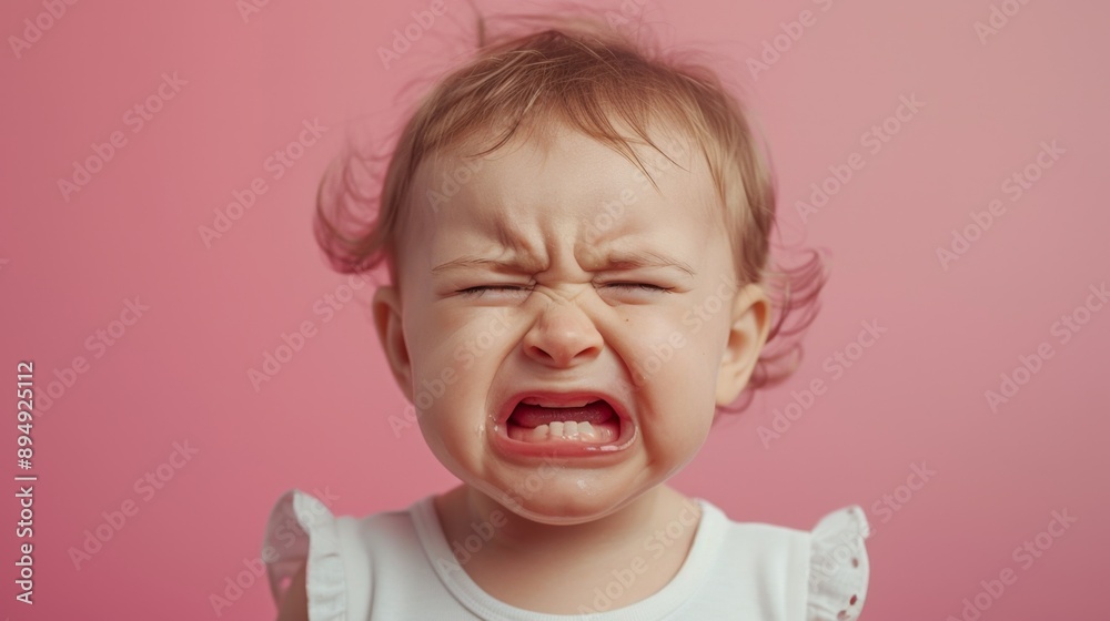 Little Baby Crying with Sadness and Tears on Pink Background - A young ...
