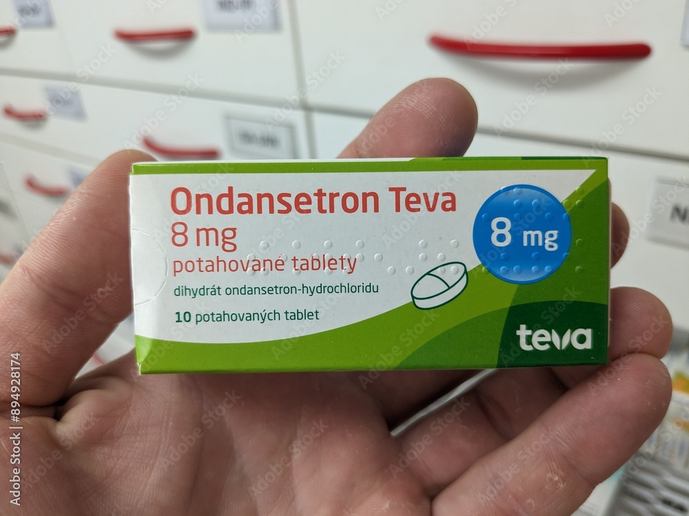 Prague, Czech Republic - July 9 2024: ONDASETRON TEVA box of medication ...
