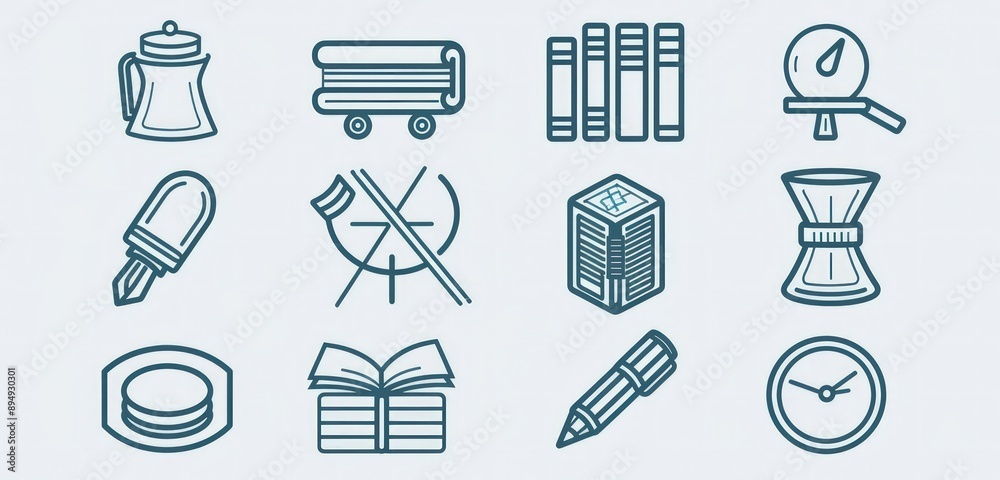 Minimalistic, sharp-focused school icons in lineal design for logos ...
