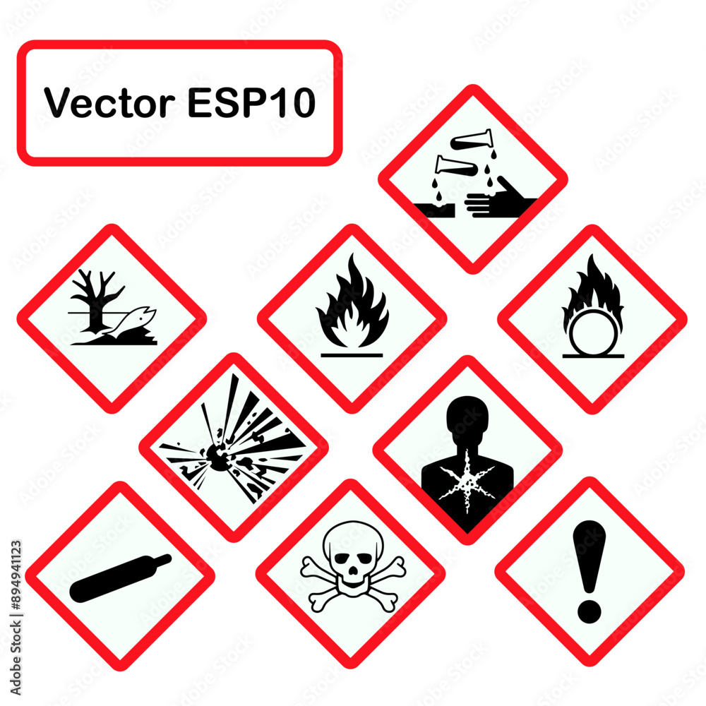 Globally Harmonized System (GHS) Warning Signs. Flame, gas cylinder ...