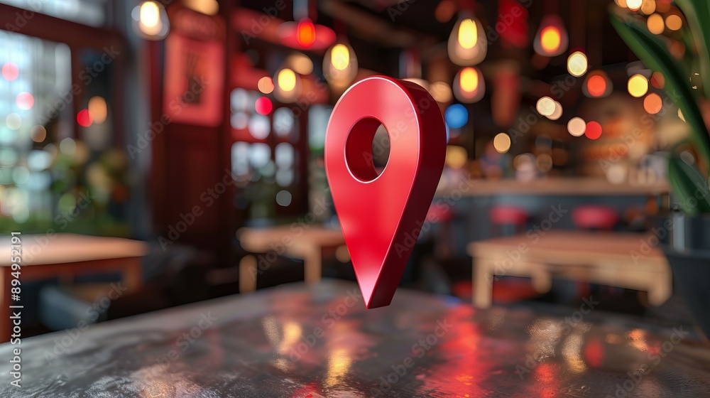 Restaurant location pin. Red location symbol indicating the whereabouts ...