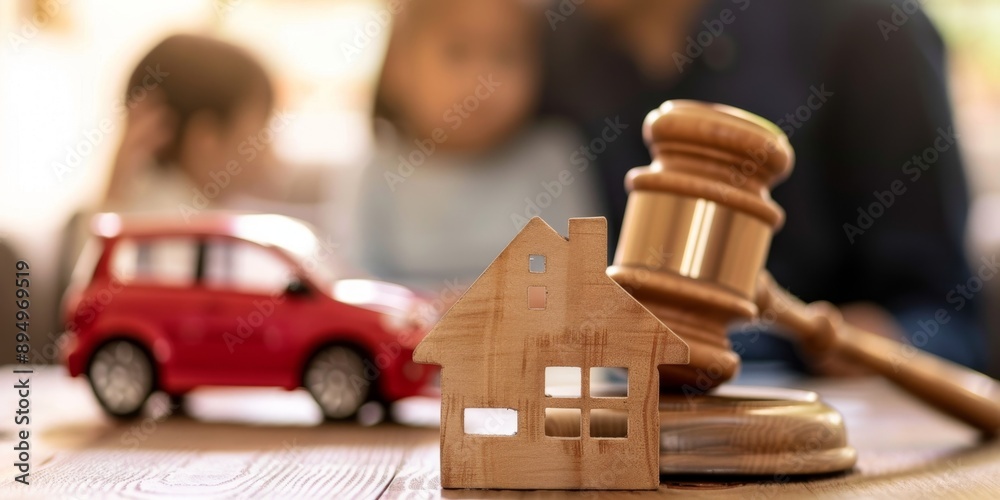 Divorce Dispute Symbolized by Gavel, House, and Car Models: Legal ...