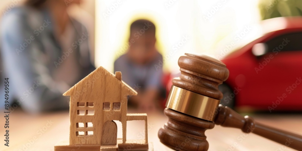 Divorce Dispute Symbolized by Gavel, House, and Car Models: Legal ...