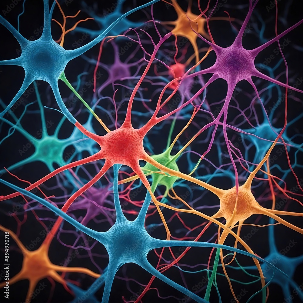 red neuronal de colores. Neurologia. Neuronas realizando conexiones ...