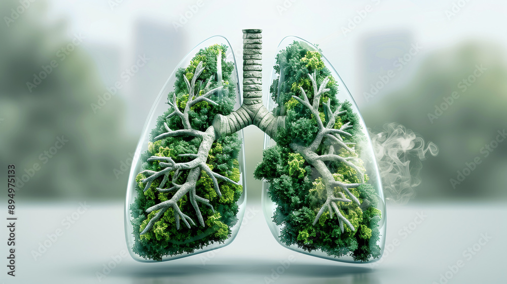 human lungs filled made with trees; concept / idea of being eco; taking ...