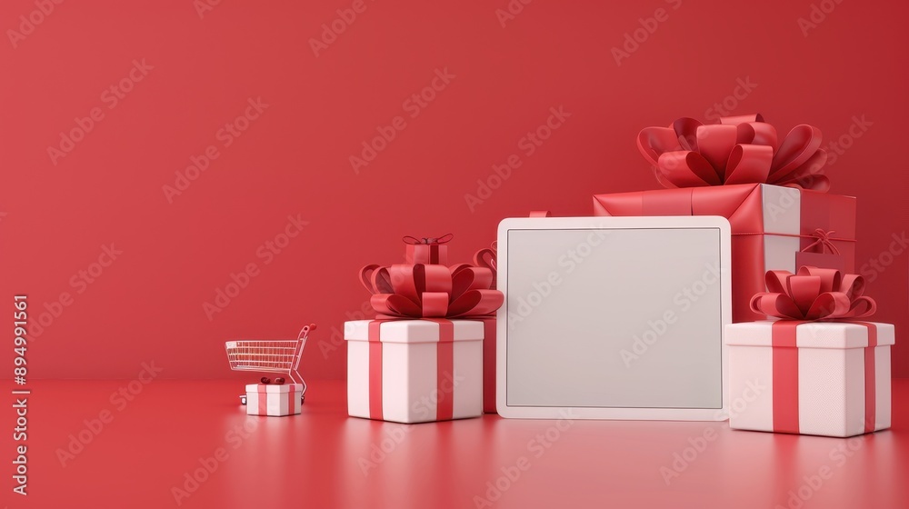 A red background with a white box in the middle and three red boxes on ...