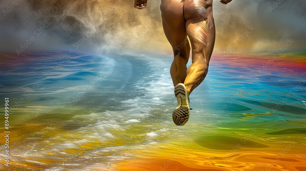 Pushing Limits: A determined runner with a stylized design, defying ...