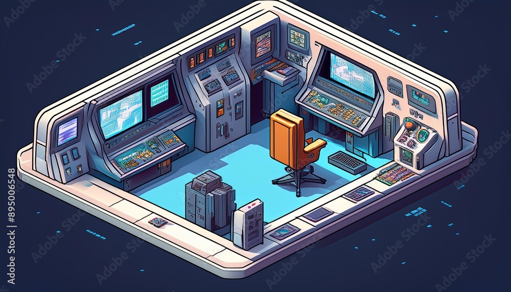8 bit pixel art,inside of spaceship command center, style of game boy ...