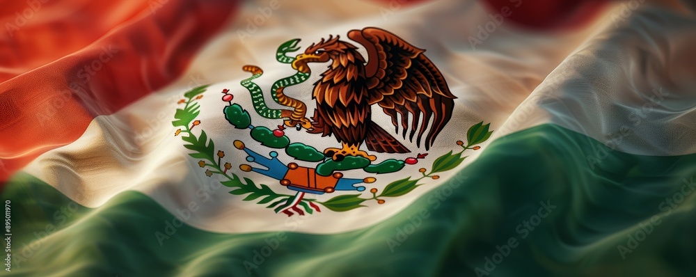 Vibrant and Detailed Realistic Mexican Flag Fluttering Softly - Digital ...