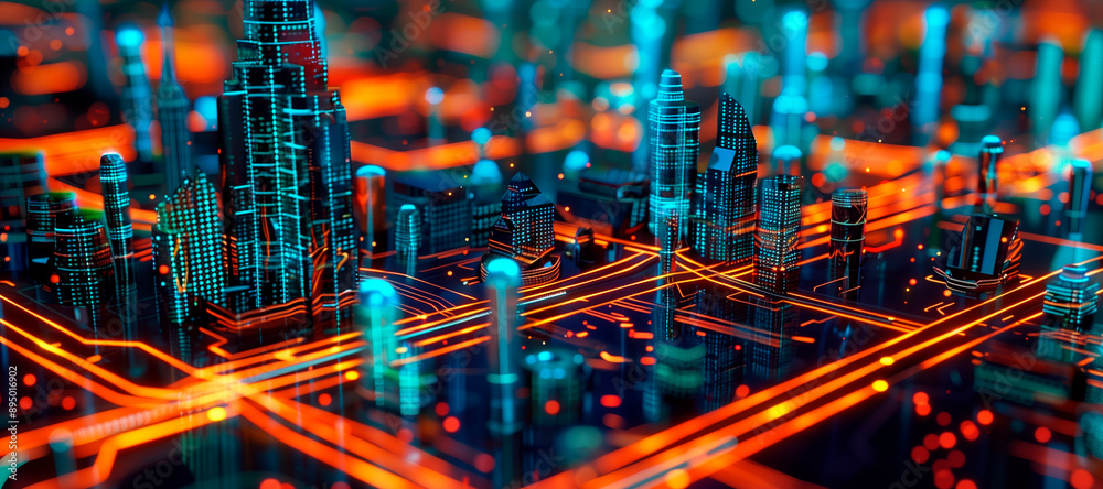 3D illustration showing smart city technology with future graphic of ...