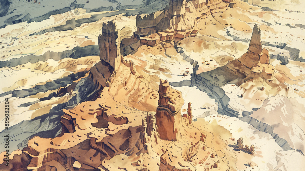 Sketchy Landscapes: Isometric Map of Iconic Rock Formations Stock ...