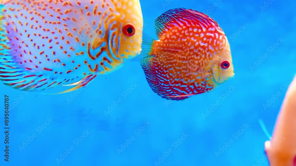 4K This clip features brightly colored discus fish swimming in an ...