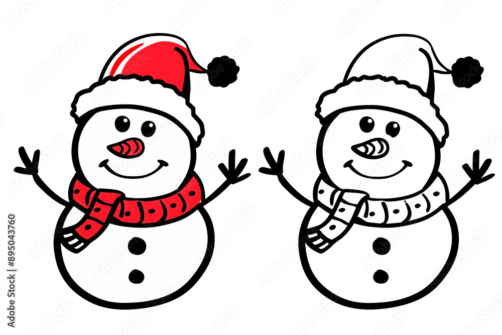 Cartoon fruits, funny drawn snowman with contour lines isolated on a ...