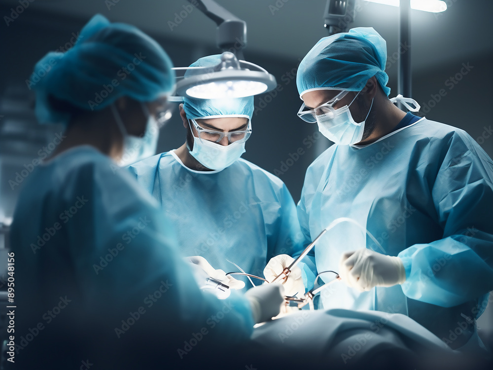 Operating room scene with two blurry vet surgeons at work Stock ...