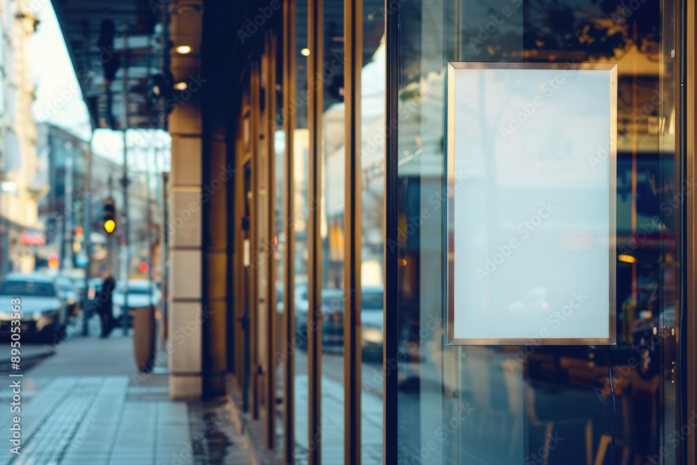 Store Front Glass Door. Blank Signage on Shop Window in Business ...