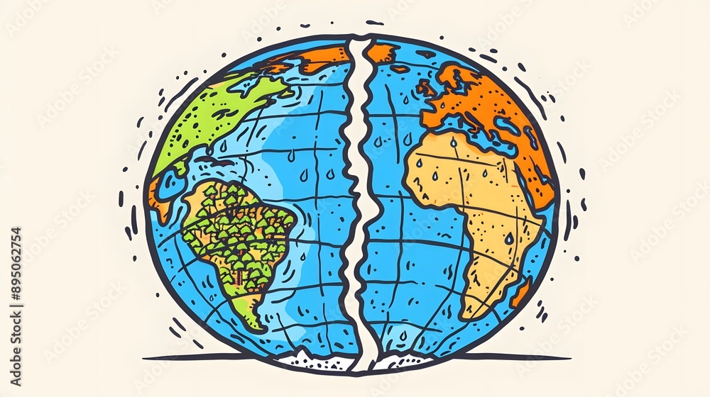 Globe with Split Climates: Illustrate a globe divided into sections ...
