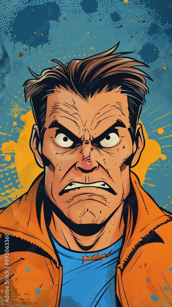 The image depicts an intense male character with a superhero vibe ...