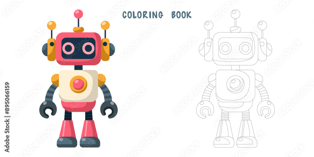 Coloring book of cheerful funny cartoon children's robot. Coloring page ...