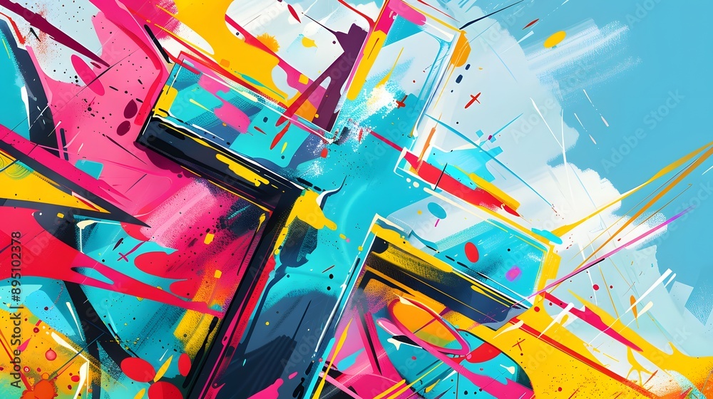 Emotive Easter cross graffiti artwork, viewed from a distance to ...