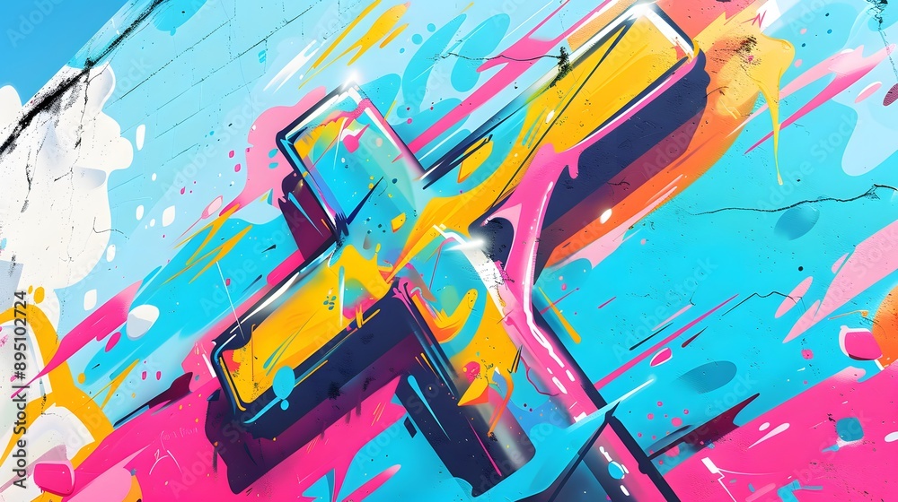 Emotive Easter cross graffiti artwork, viewed from a distance to ...