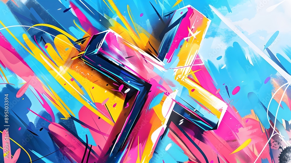 Emotive Easter cross graffiti artwork, viewed from a distance to ...