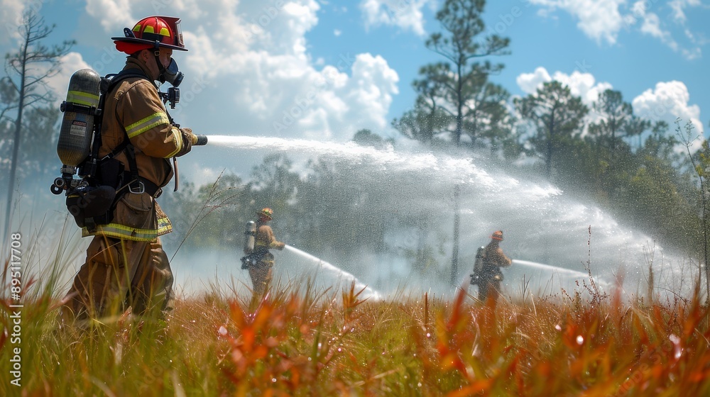 Firefighters Battling Wildfire in a Florida Forest Stock Photo | Adobe ...