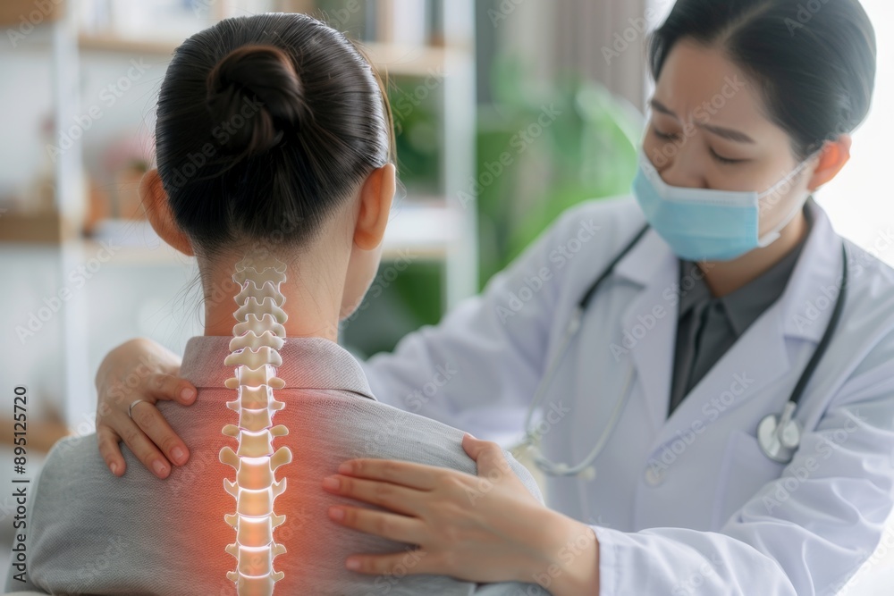 Healthcare professional examining patient's spine in modern clinic ...