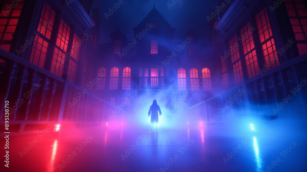 Haunted house-themed display with animatronic ghosts, creepy sounds ...