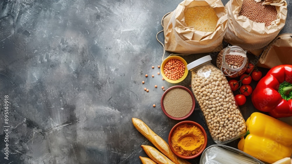 National Food Bank Day. Horizontal banner. Food donation boxes whit ...