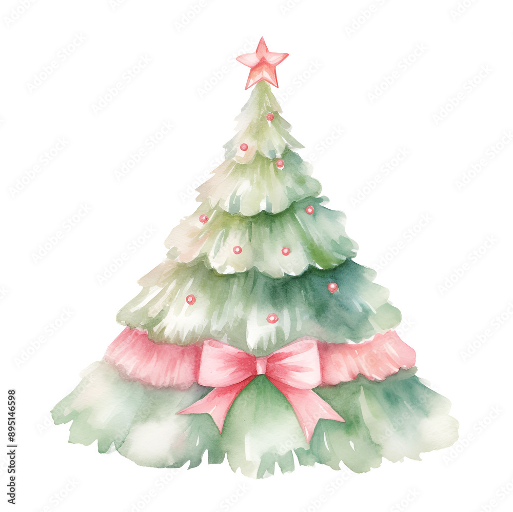 Christmas tree, watercolor clipart illustration with isolated ...