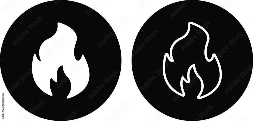 Fire icons set in flat and line style. fire warning sign isolated on ...