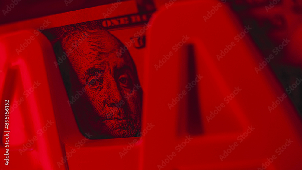 Bill counter counts hundred dollar banknotes for currency exchange ...