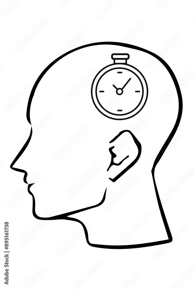 Human face with time image, brain and clock concept image, stopwatch in ...