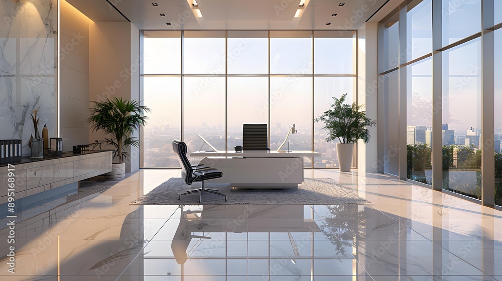 17. A high-resolution photo of a clean and modern office interior with ...