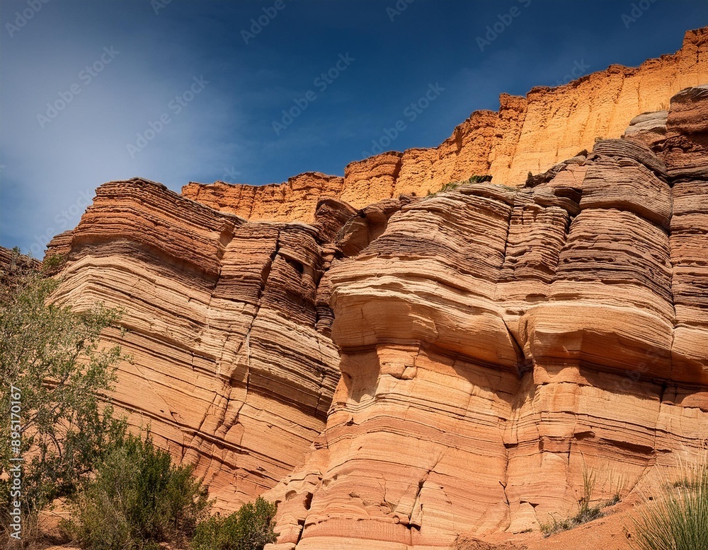 Grainy, textured sandstone cliffs with layers of sediment. Stock Photo ...
