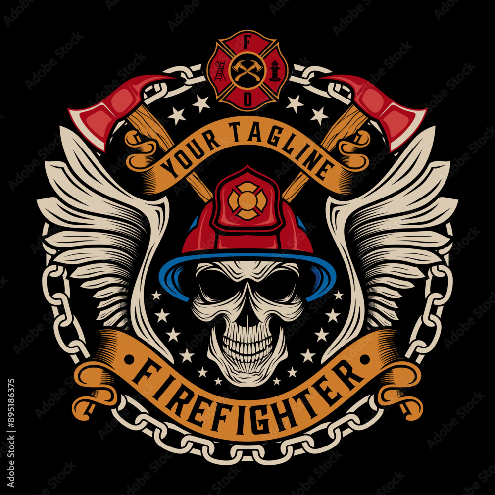 firefighter logo. skull element wearing a helmet on the head with ...