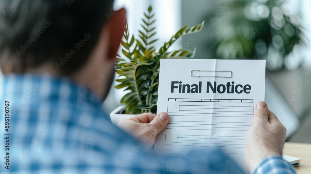 Individual holding a final notice letter, depicting concern and urgency ...