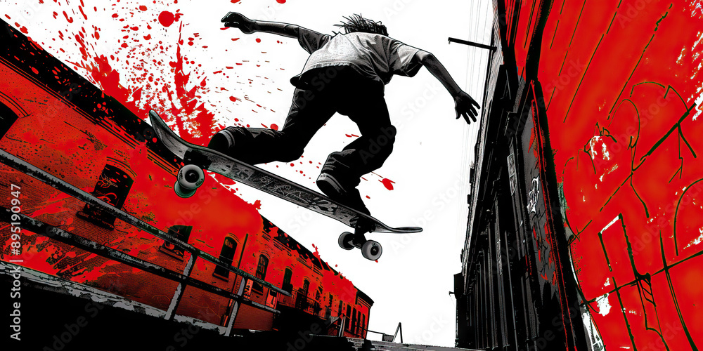 Urban Rebellion: A punk skateboarder grinds down a handrail, defying ...