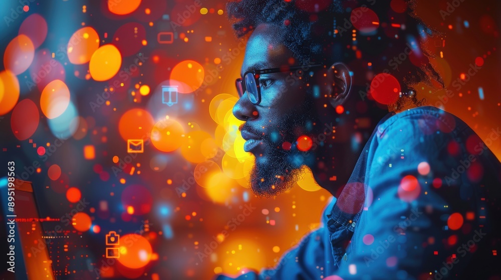 Transparent background photo featuring an individual at their computer ...