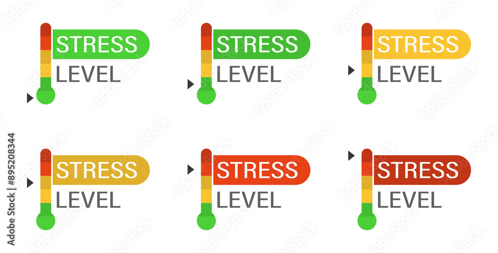 Measuring the level of stress. Set of icons with different indicators ...