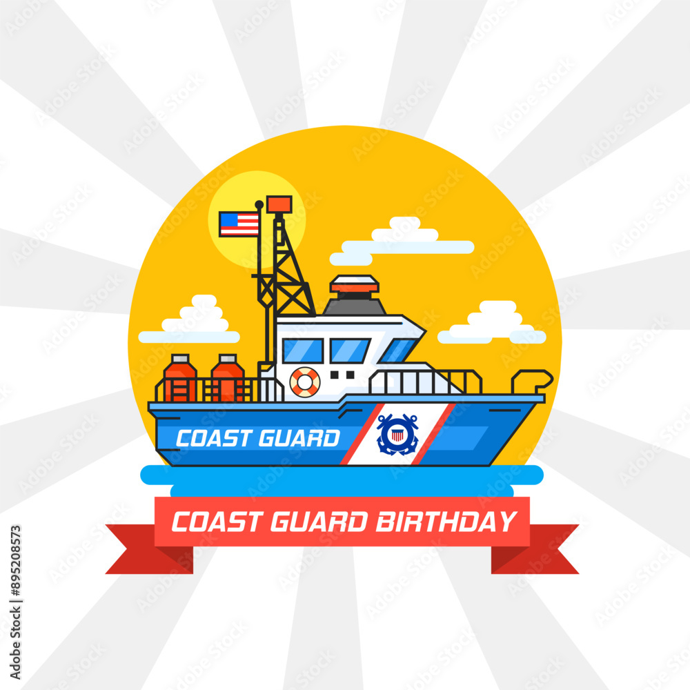 Happy birthday United States Coast Guard theme flat design style ...