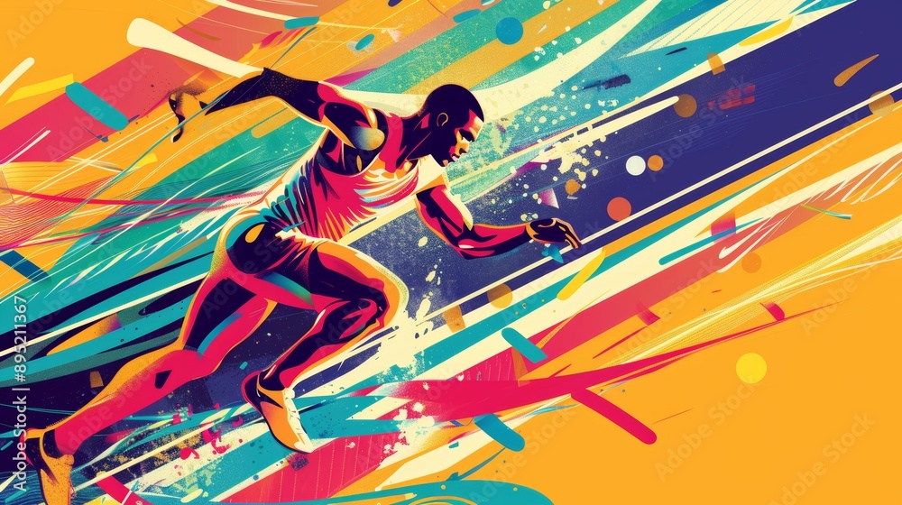 Dynamic Triple Jump Illustration with Vibrant Colors and Abstract ...