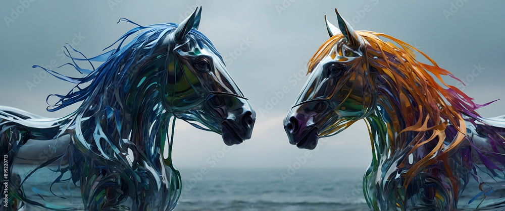 Horse head with drops, black and brown,illustration, featuring a ...